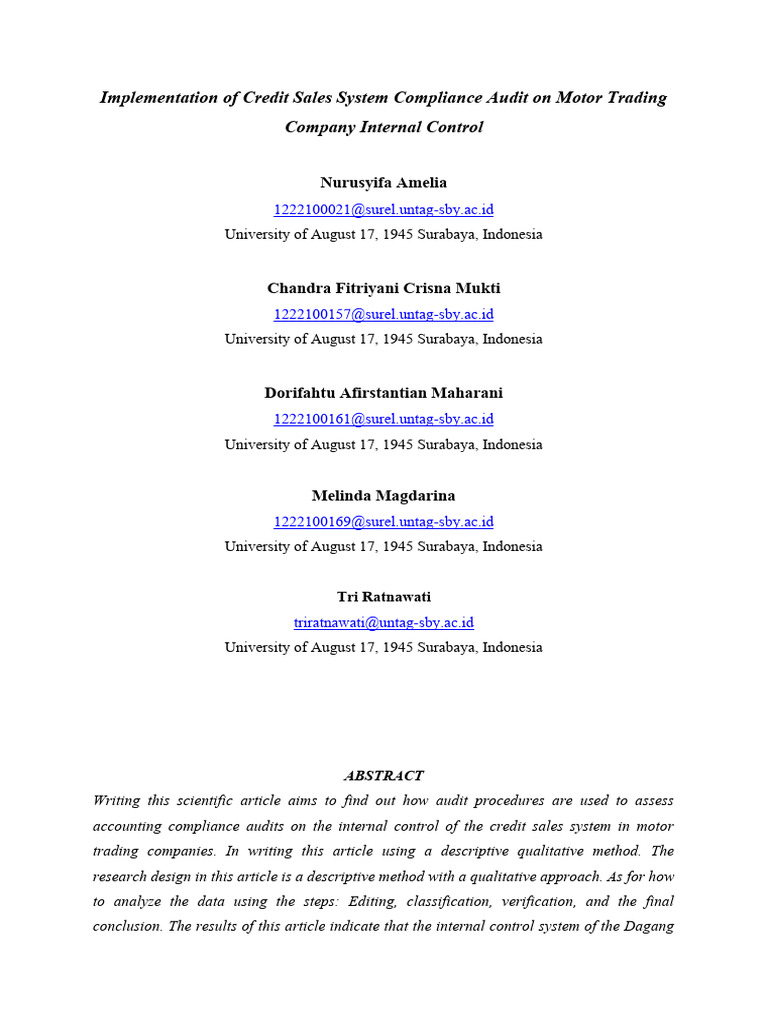 Implementation of Credit Sales System Compliance Audit On Motor Trading ... Implementation of Credit Sales System Compliance Audit On Motor Trading ...