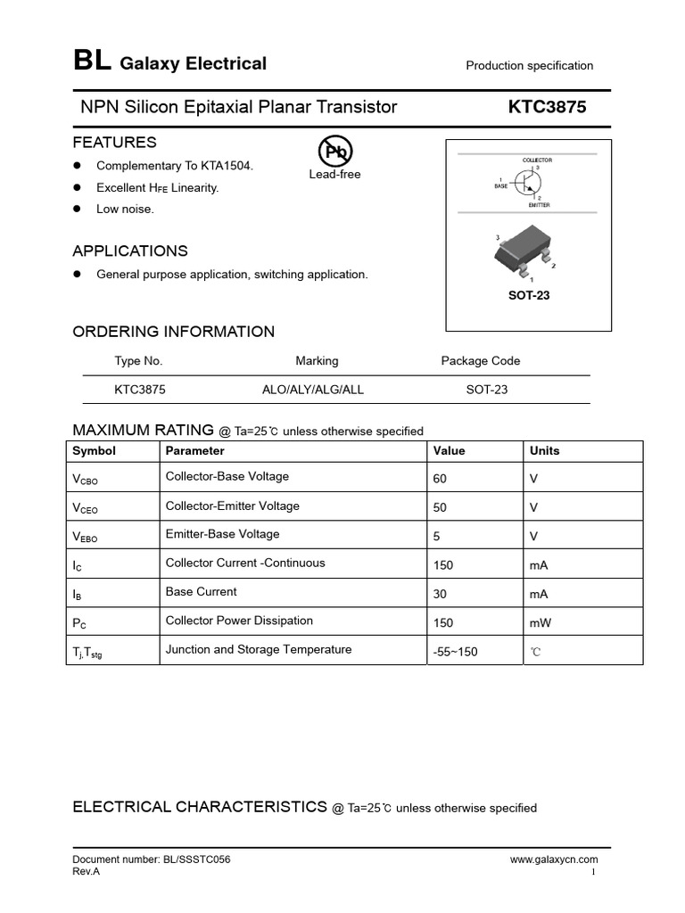 ktc3875 Galaxy | PDF | Bipolar Junction Transistor | Electrical Equipment