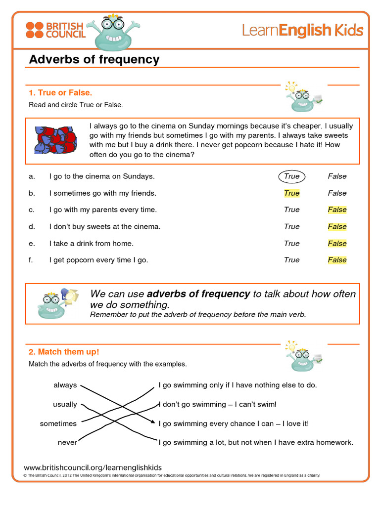 Grammar Games Adverbs of Frequency Worksheet | PDF | Adverb | Linguistics