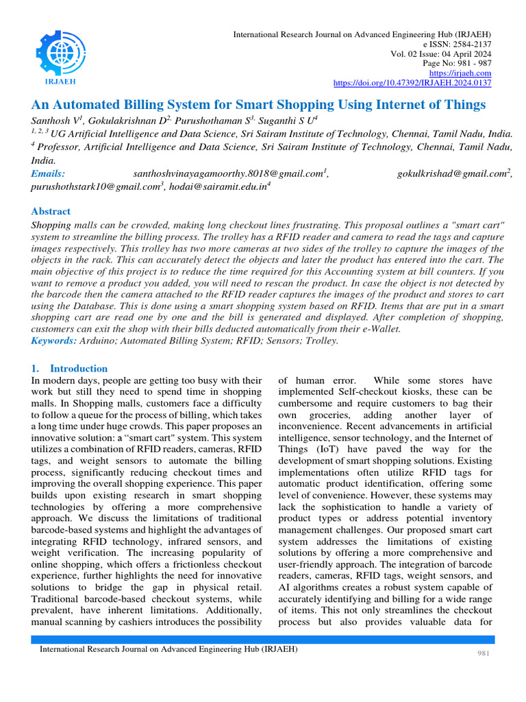 An Automated Billing System For Smart Shopping Usi | PDF | Radio ...