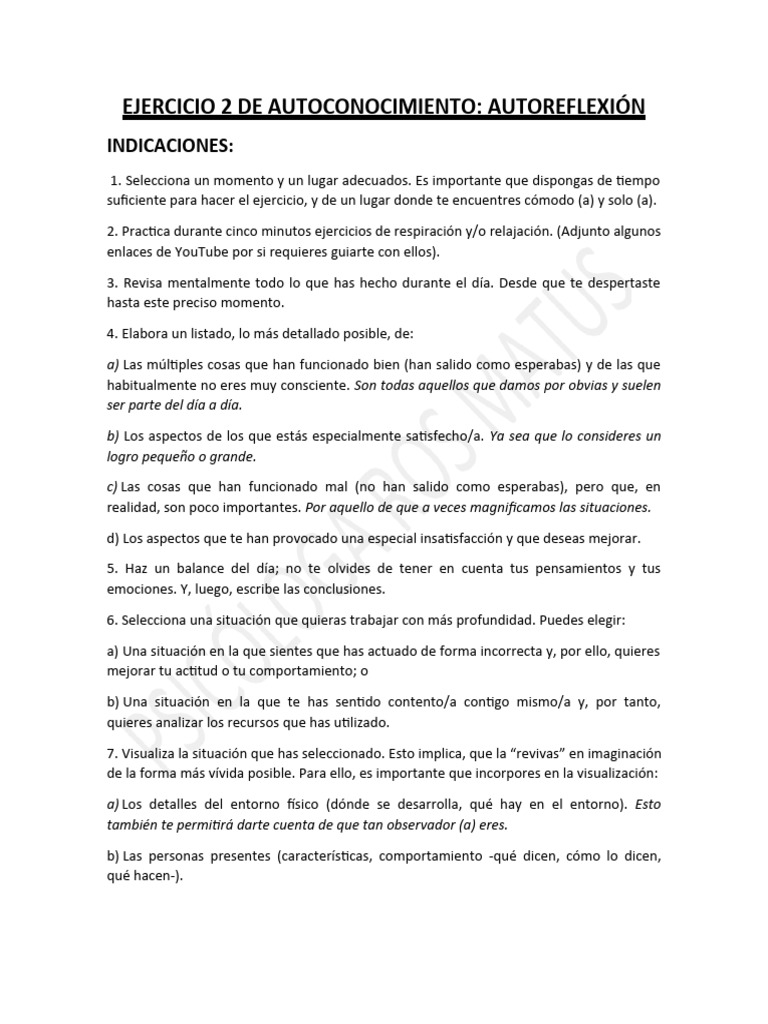 Ejercicio 2 de Autoconocimiento | PDF | Las emociones | Procesos mentales