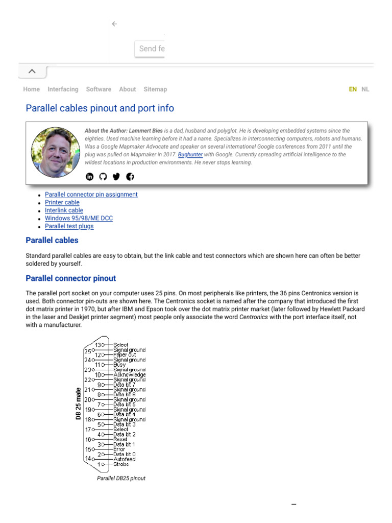 Parallel Cable Pinout and Port Information - Lammert Bies | PDF | Electrical Connector | Computing