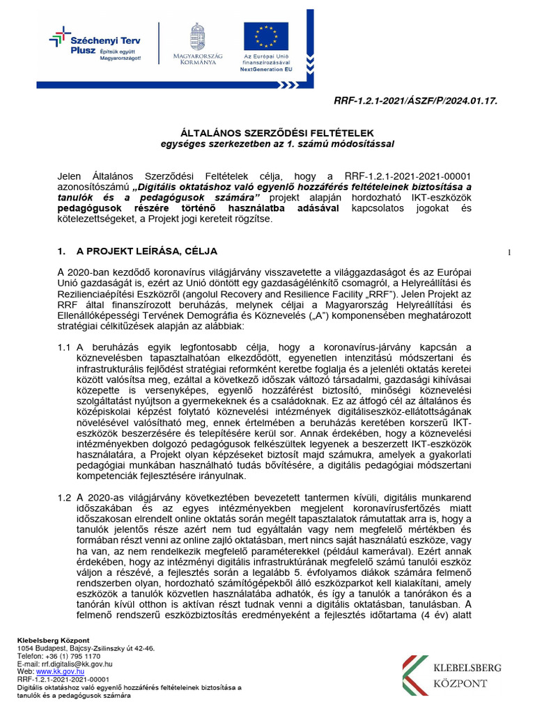 Pedagógus ÁSZF 1 Számú Módosítás Egységes Szerkezetben 20240117 | PDF