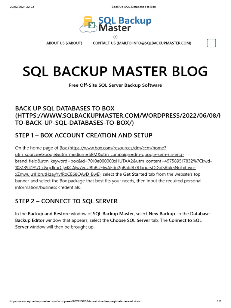 Back Up SQL Databases To Box | PDF | Databases | Backup