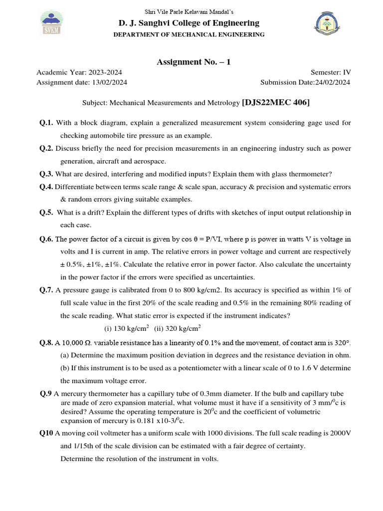 MMM - 2024 - Assignment 1 | PDF | Observational Error | Physical Quantities MMM - 2024 - Assignment 1 | PDF | Observational Error | Physical Quantities