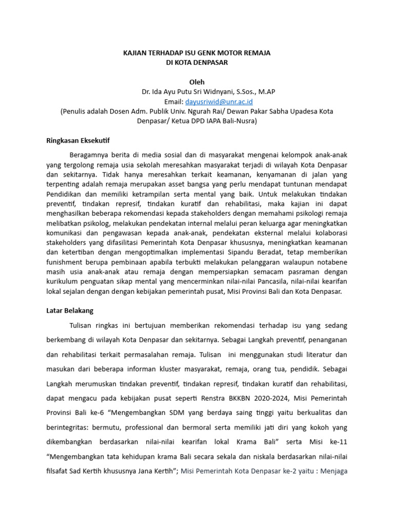 Isu Genk Motor Remaja di Denpasar | PDF