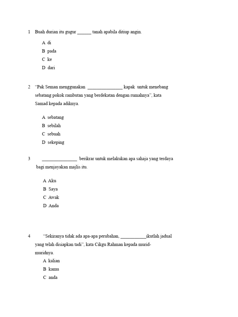 soalan kuiz BM | PDF