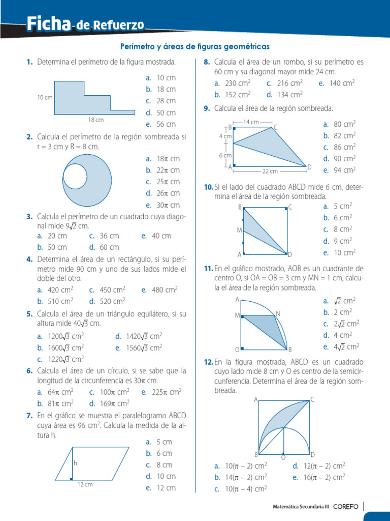 Ficha de refuerzo áreas y perimetros | PDF | Formas geométricas | Matemática Elemental