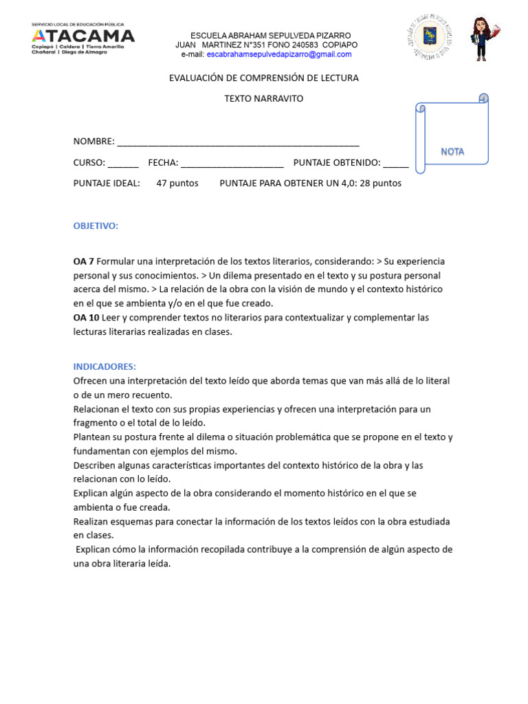 EVALUACIÓN DE COMPRENSIÓN DE LECTURA 7° | PDF | El Principito