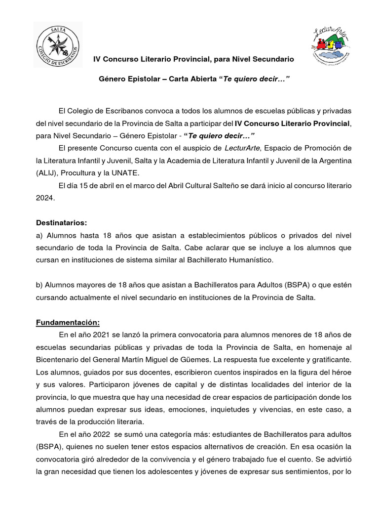 BASES CONCURSO ESCRIBANOS Carta Abierta 2jb024 | PDF | Vejez