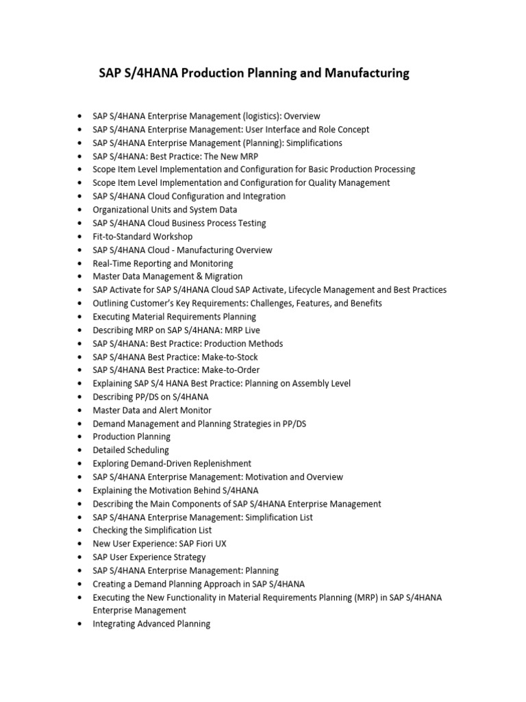 SAP S4HANA Production Planning and Manufacturing | PDF | Logistics | Cloud Computing