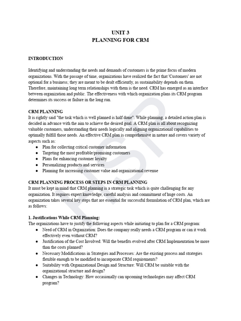 CRM UNIT 3 - Planning For CRM | PDF | Customer Relationship Management | Swot Analysis