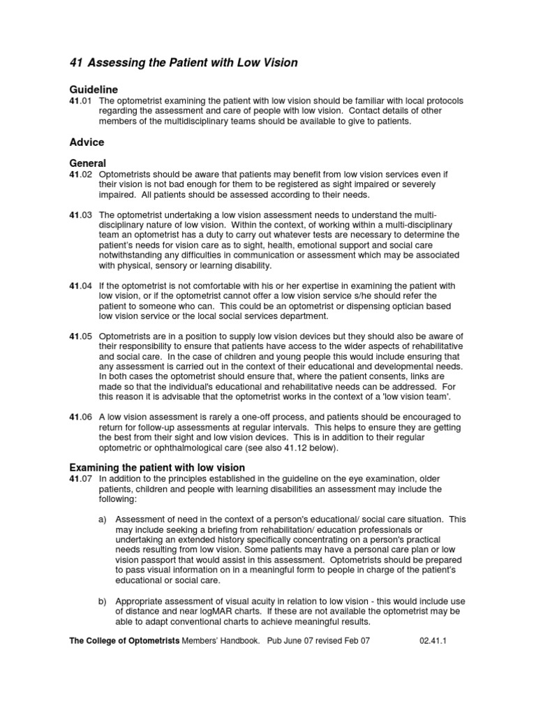 Assessing and Caring for Patients with Low Vision: A Comprehensive ...