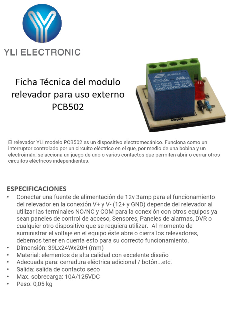 YLI PCB502 Relevador para Uso Externo Ficha Técnica Español | PDF | Tecnología