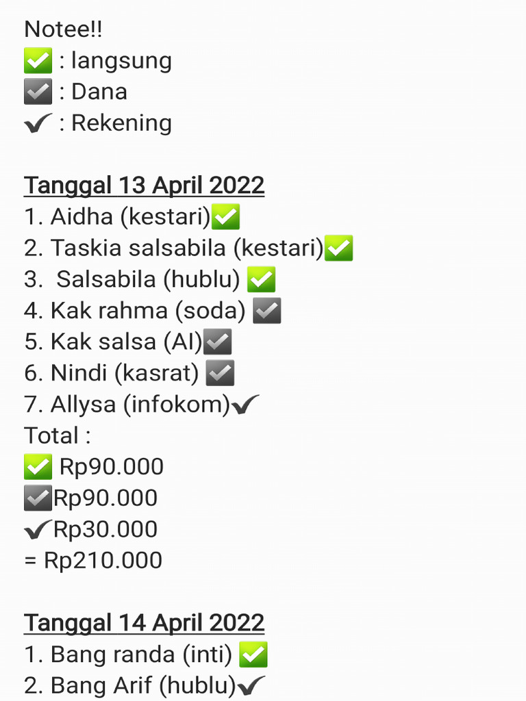 Bukber List Bayar Gat 1 - Sementara | PDF