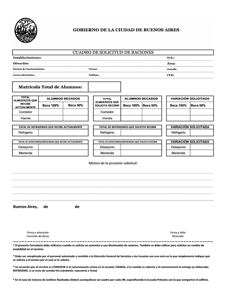 Cuadro Solicitud de Raciones | PDF