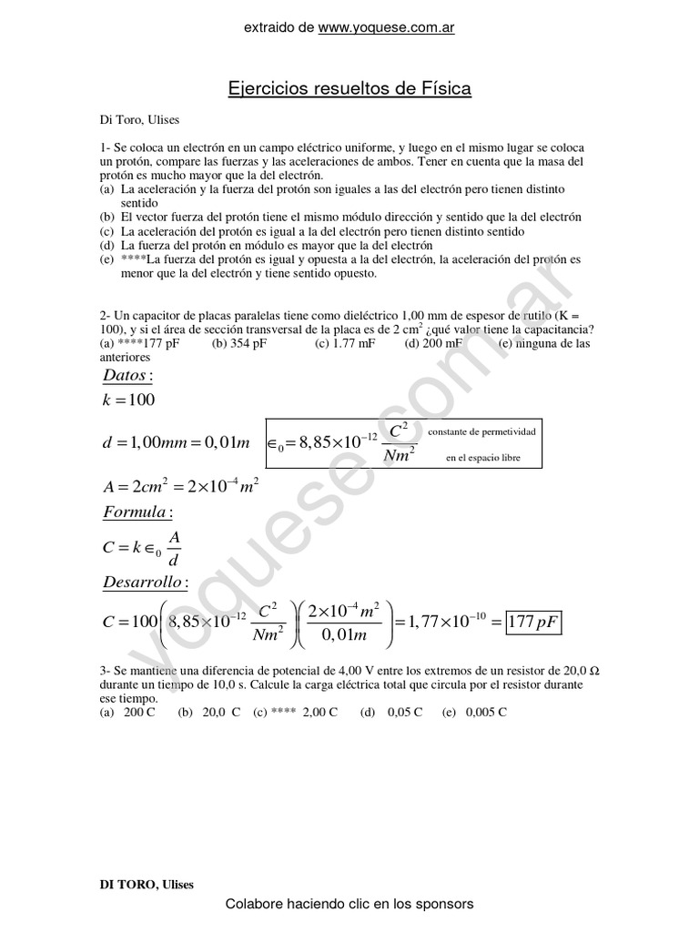 Ejercicios Resueltos de Fisica | Descargar gratis PDF | Corriente ...