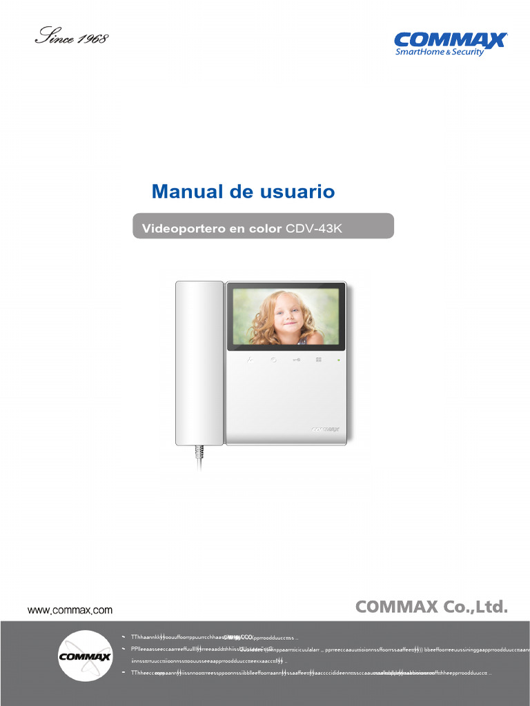 Commax Cdv43k2 Monitor Manual de Usuario Español | PDF | Ingenieria Eléctrica | Monitor de ...