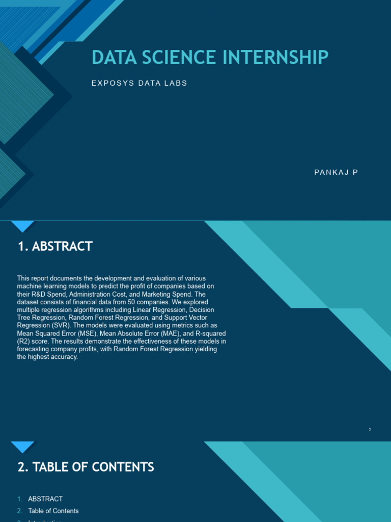 Data Science Internship Pdf Regression Analysis Machine Learning 
