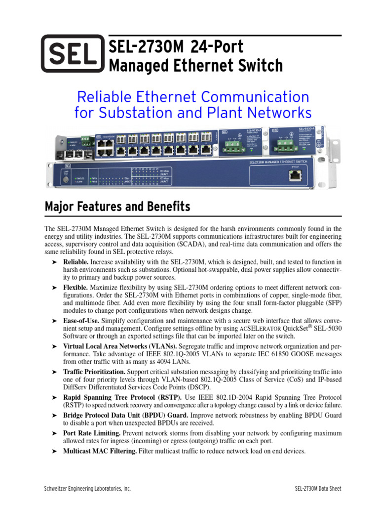 SEL-2730M 24-Port Managed Ethernet Switch: Reliable Ethernet ...