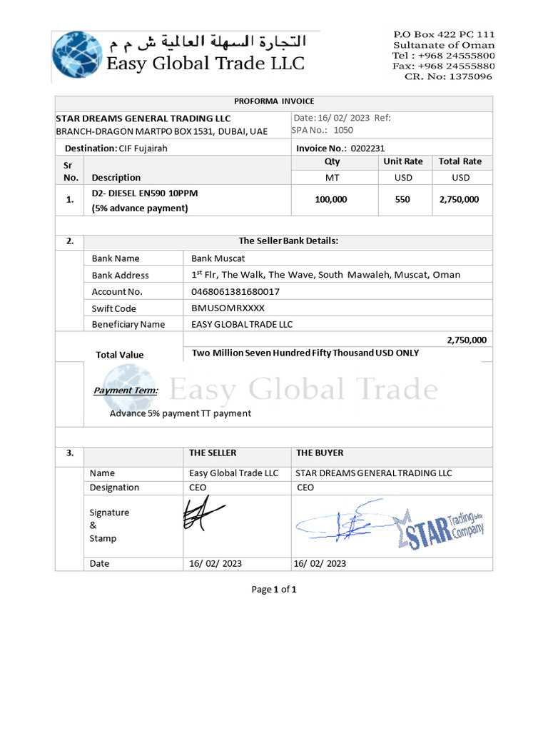 Proforma Invoice: Star Dreams Trading | PDF | Finance & Money Management