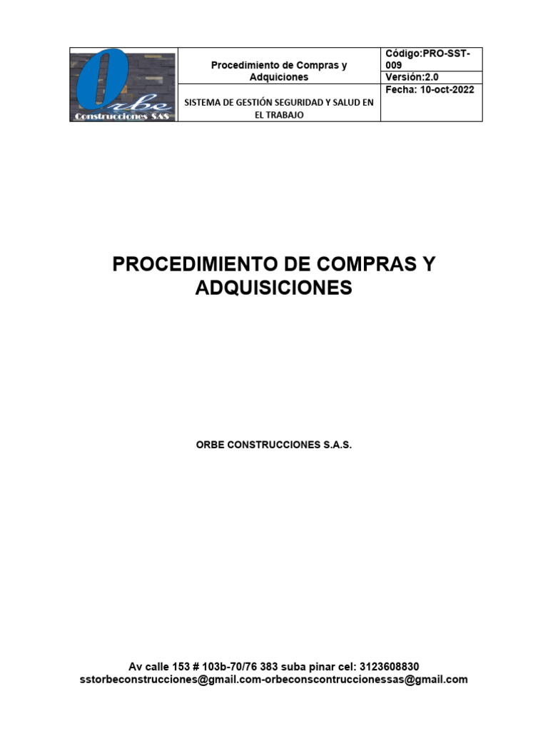 Procedimiento de Compras y Adquisiciones | PDF