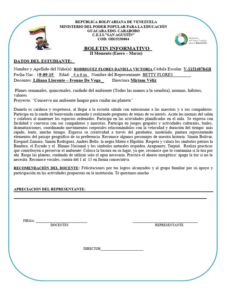 Boletas II Lapso Sala 4 Liliana Ivonne 2020 | PDF | Venezuela