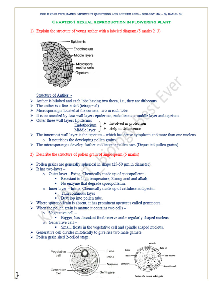 IIPU Bio 5M Imp QUE & ANS by Kamal BGK Biology Best Ever - REFER FOR 2024 ANNUAL EXAM-1 | PDF ...