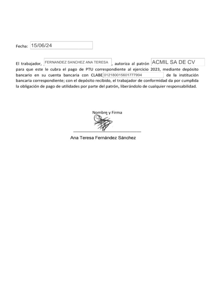 Carta Solicitud PTU Firmada | PDF