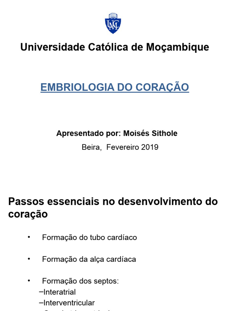 Embriologia Do Coracao (DR Moises Sithole 2019) | PDF