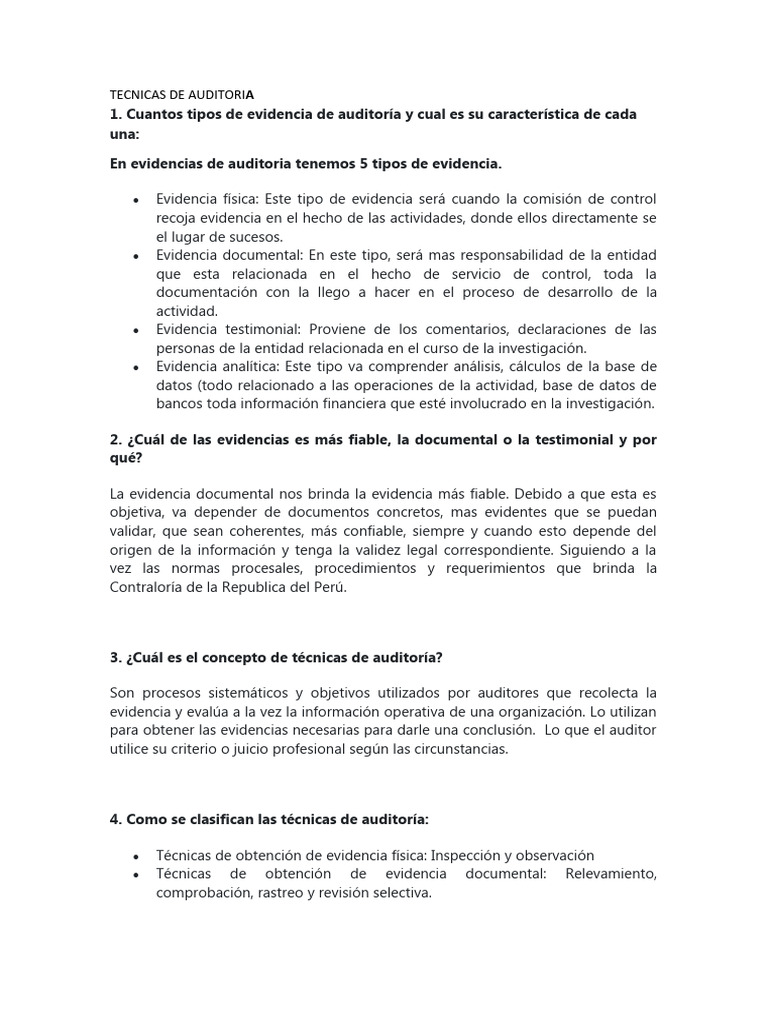 evidencias PREGUNTAS | Descargar gratis PDF | Auditoría evidencias PREGUNTAS | Descargar gratis PDF | Auditoría