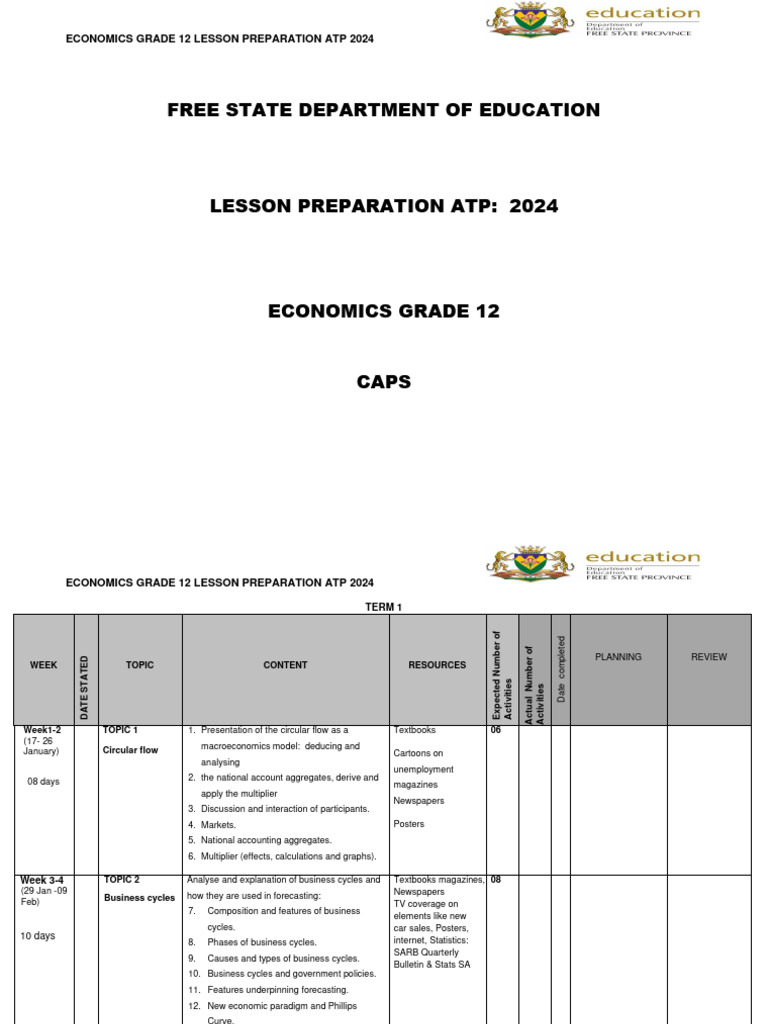 2024 LESSON PREPARATION ATP Grade 12 | PDF | Economics | Business Cycle