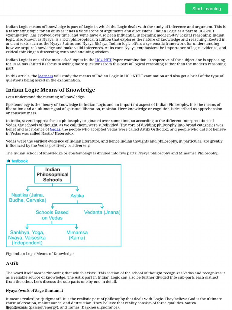 Indian Logic Means of Knowledge - Notes For The Competitive Exams! | PDF
