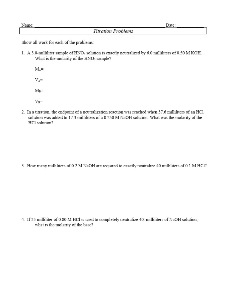Titration Problems | PDF | Science & Mathematics | Technology & Engineering