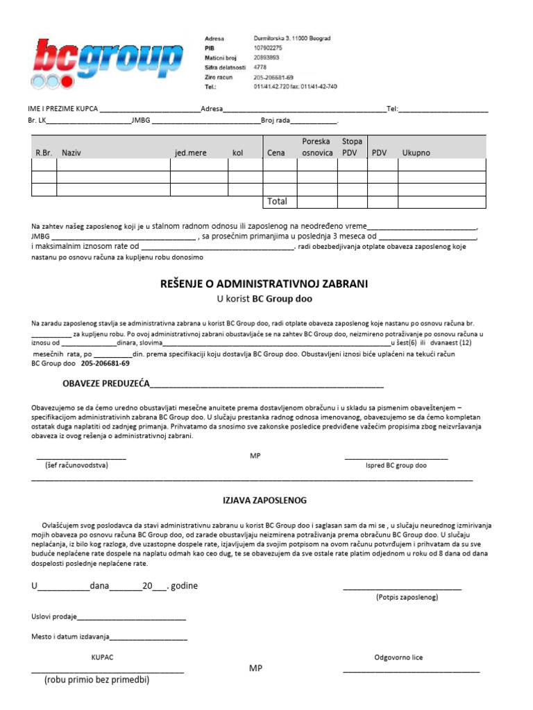 Formular Za Sindikalnu Prodaju | PDF