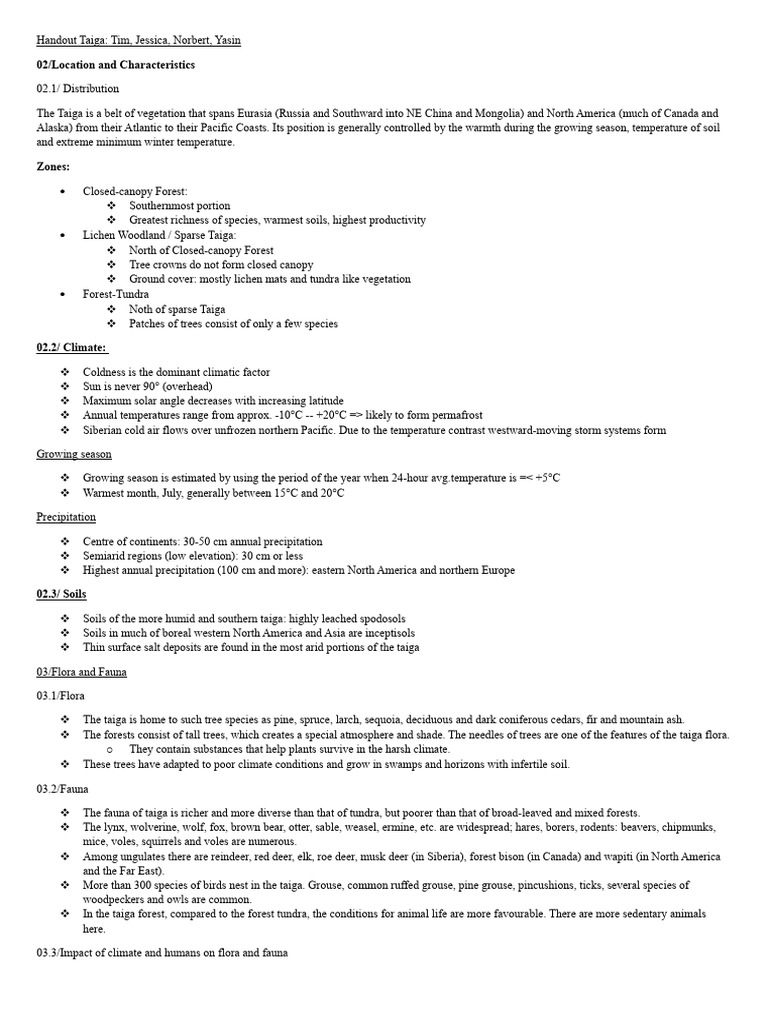 Taiga: Climate, Flora, Fauna, and Human Impact | PDF | Forests | Earth ...