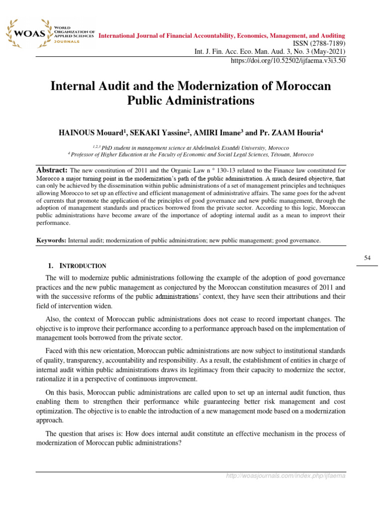 Internal Audit and The Modernization of Moroccan P | PDF | Internal Audit | Audit