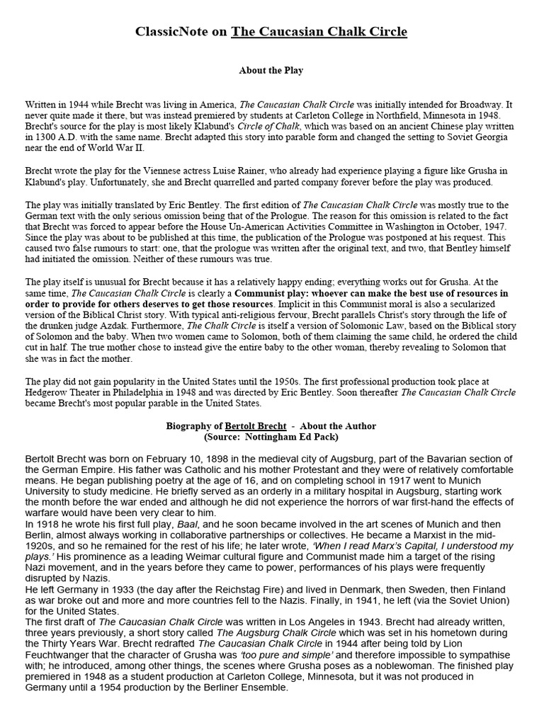 Caucasian Chalk Circle Internet Summary Notes | PDF | History | Classics