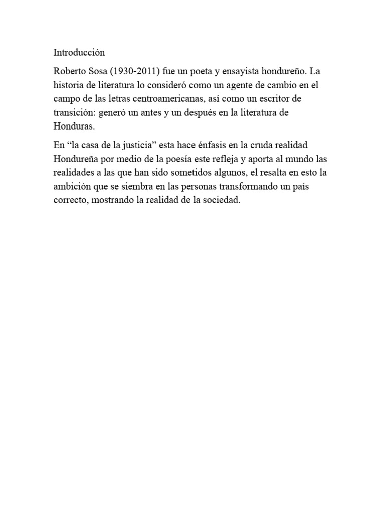 Importancia de Roberto Sosa en la literatura | PDF