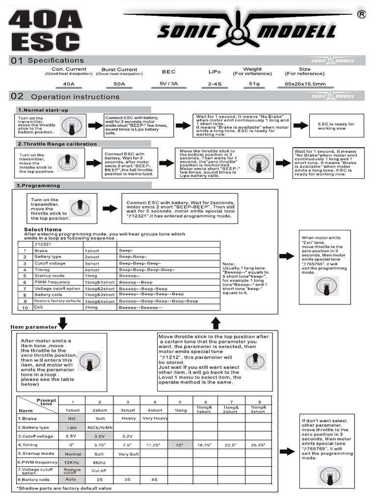 Sonic_modell_40a_esc_MANUAL | PDF