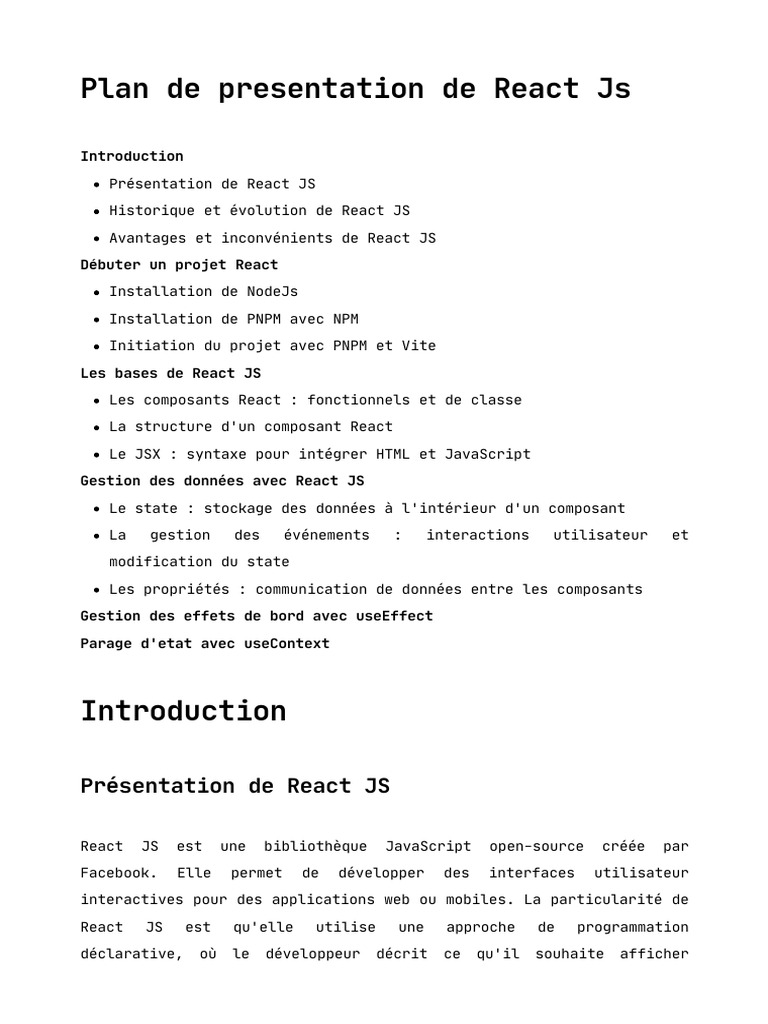 Présentation de React JS et ses bases | PDF | JavaScript | Ingénierie informatique
