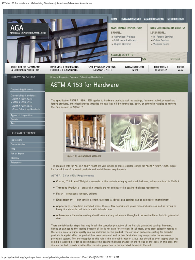 ASTM A 153 For Hardware - Galvanizing Standards - American Galvanizers Assoc | PDF ...