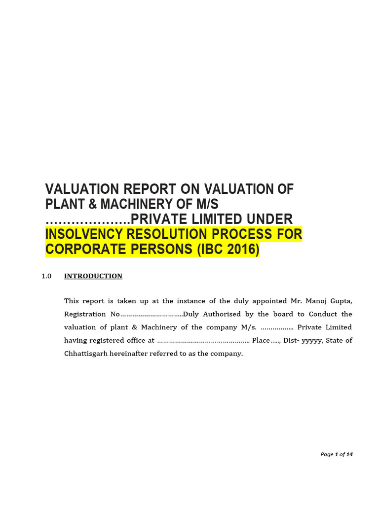 Sample Valuation Report On CIRP | PDF | Valuation (Finance) | Real ...