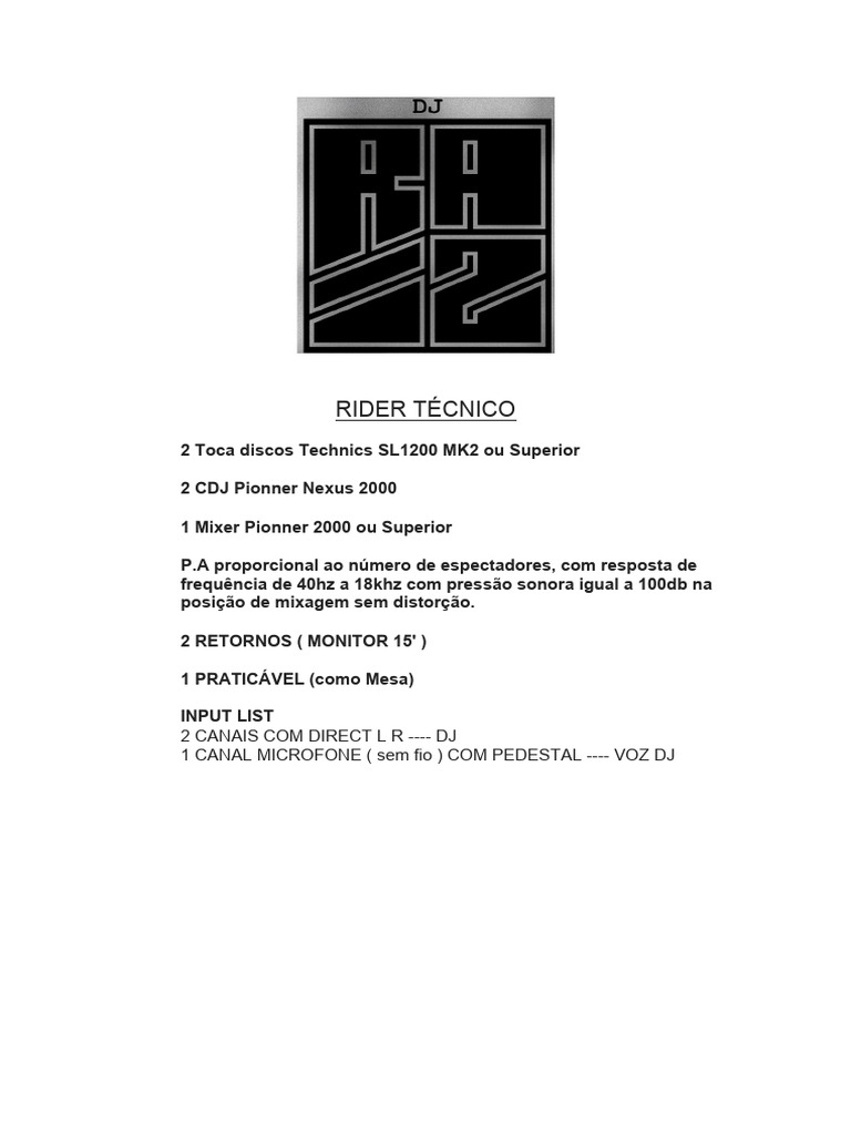 Rider Técnico para DJ | PDF