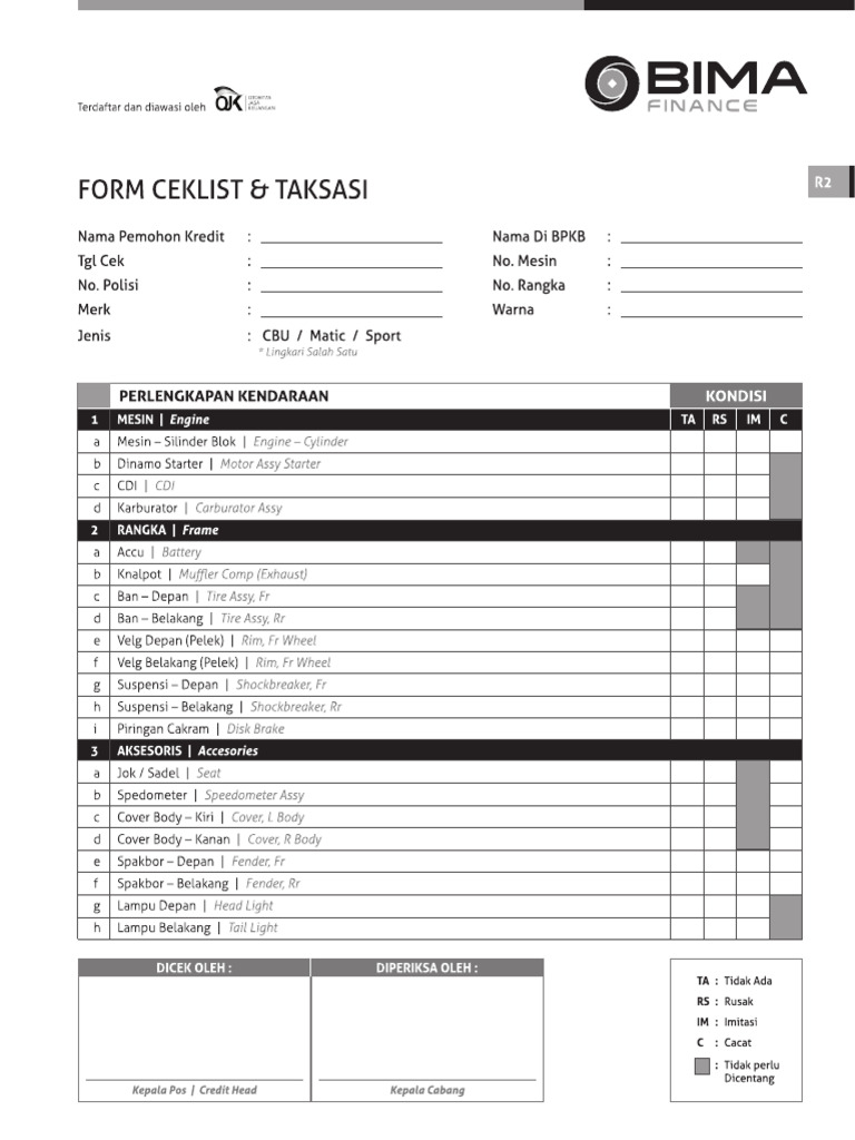 Form Ceklist Taksasi | PDF