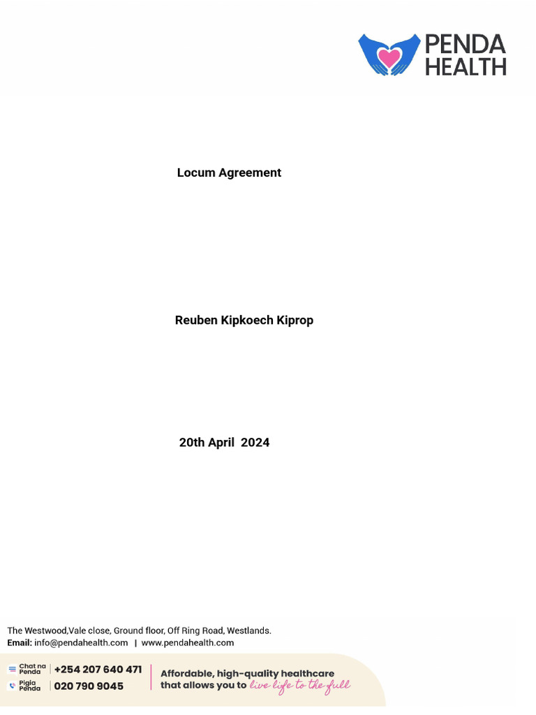 Medical Locum Agreement-Reuben Kipkoech Kiprop (CBD) | PDF | Legal ...