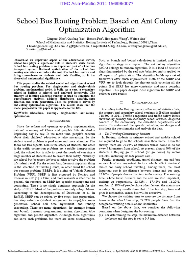 Ant Colony Optimization for School Bus Routing | PDF | Mathematical ...