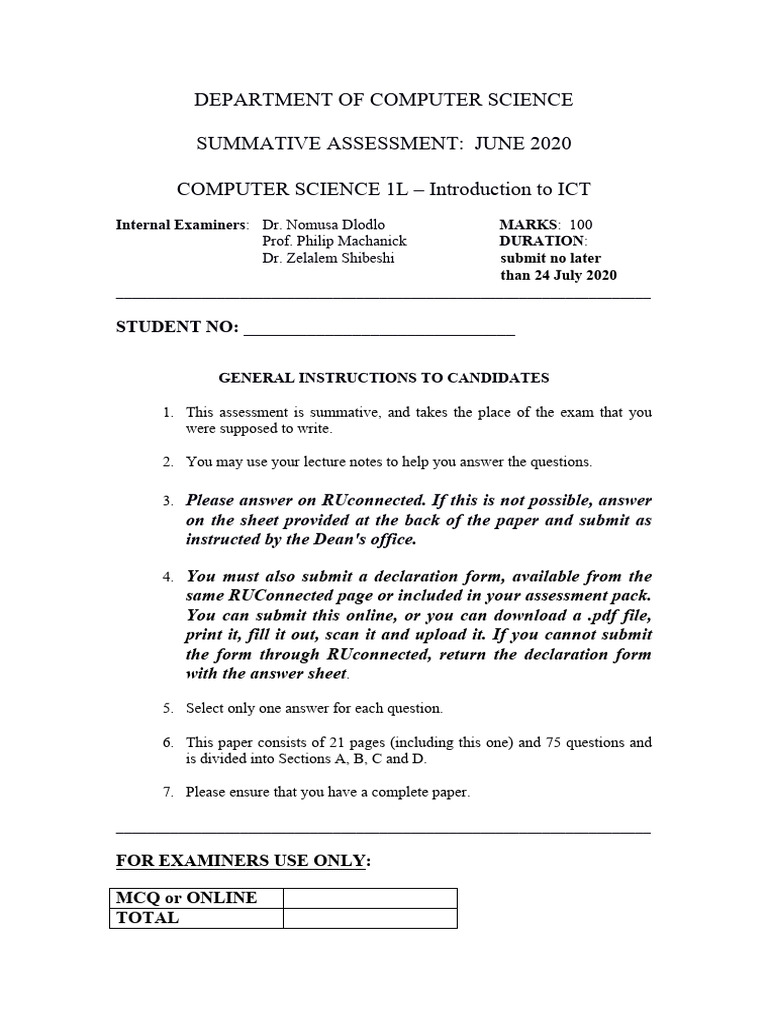Computer Science 1L - July2020 Quiz | PDF | Public Key Cryptography ...