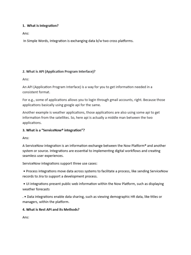 Integration With ServiceNow and Interview Basics . | PDF | Soap | World ...