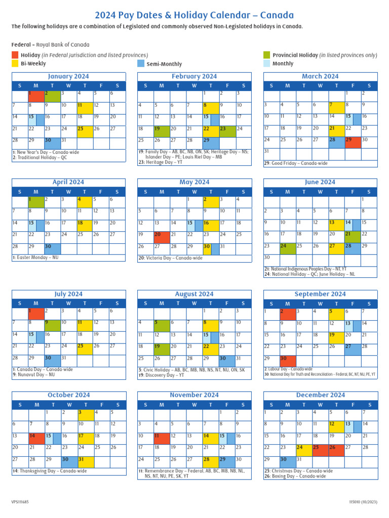2024-pay-and-holiday-calendar-en | Download Free PDF | Observances | Holidays